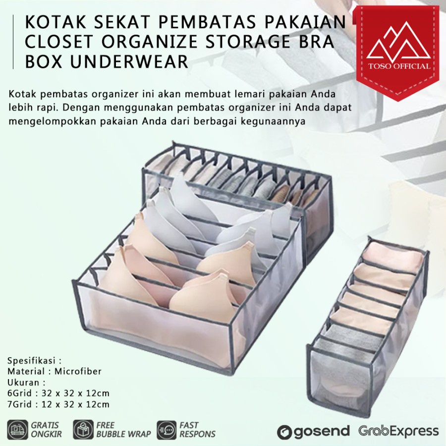 Jual KOTAK SEKAT PEMBATAS PAKAIAN CLOSET ORGANIZE STORAGE BRA BOX ...