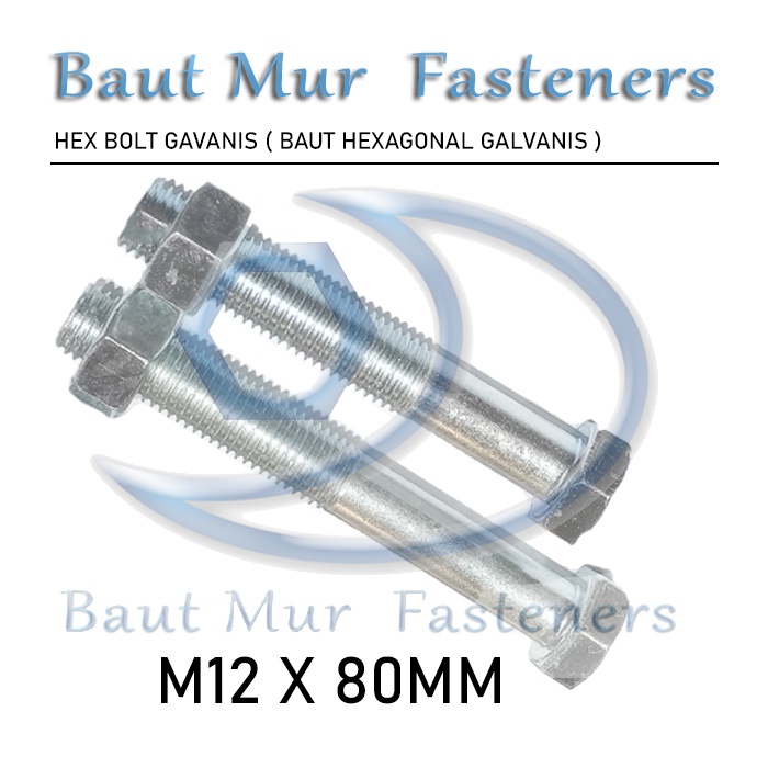 Jual baut mur m12 x 80 / bmp m12 x 80 galvanis / bmp m12 x 80mm ...