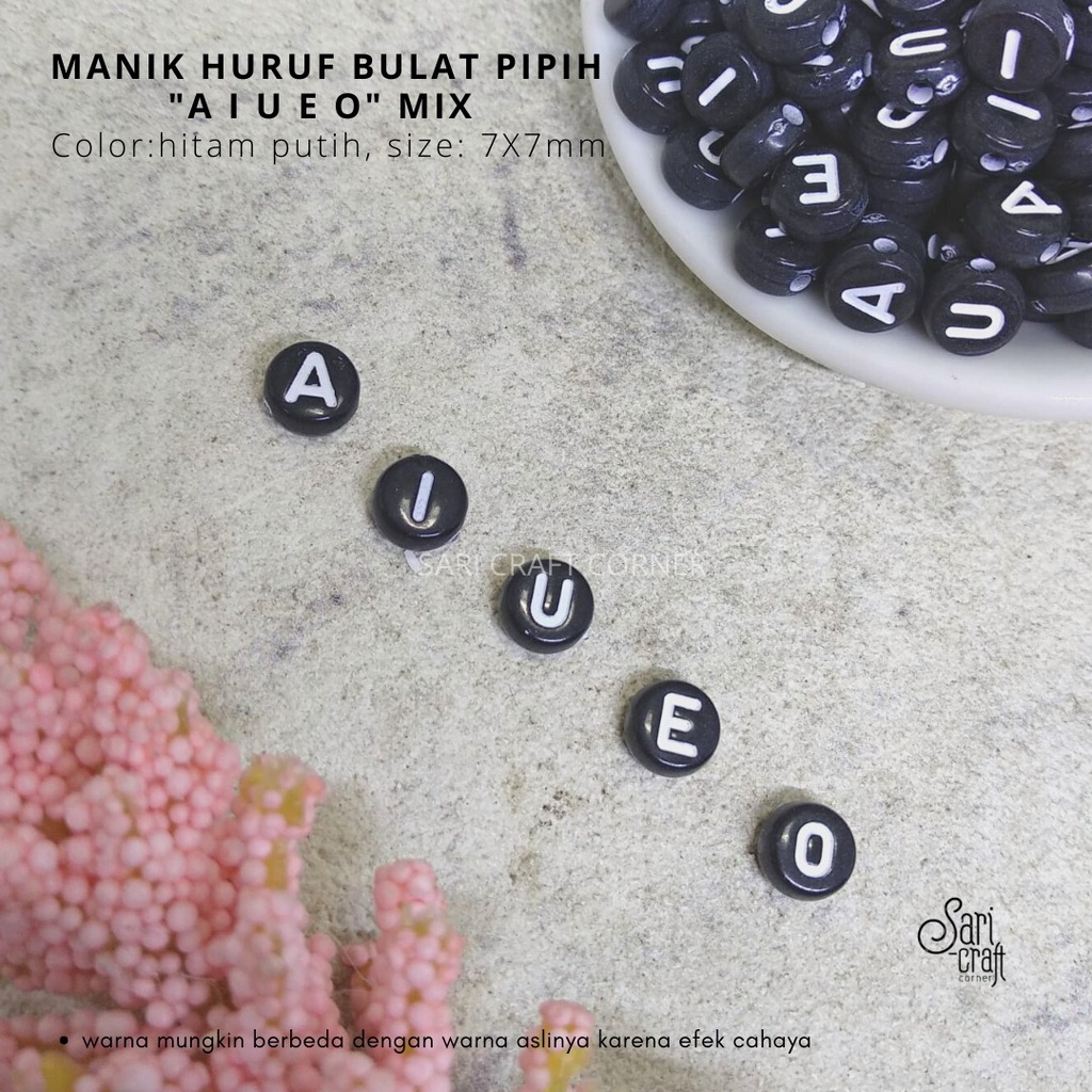 Jual Manik Huruf Bulat Pipih Hitam AIUEO Mix Vocal | Shopee Indonesia