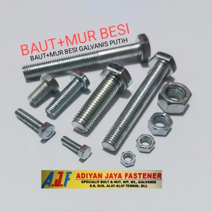 Jual BAUT+MUR HEXAGON / BAUT KEPALA SEGI 6, 6X40 GALVANIS PUTIH ...