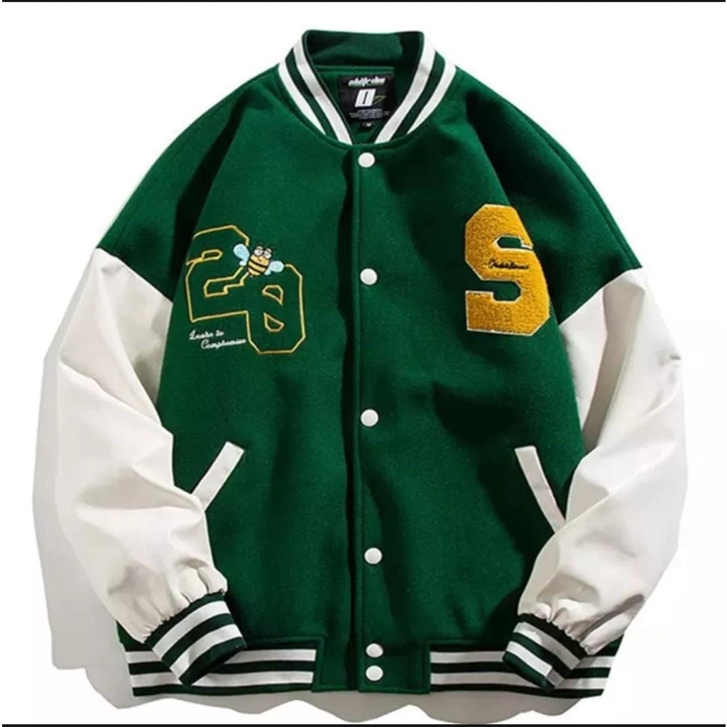 Jual Jaket Baseball Varsity Hijau Premium - Jaket Varsity Baseball Pria ...