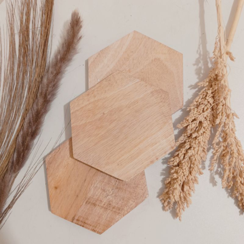 Jual Tatakan Kayu Hexagonal / Segienam, Tatakan lilin, Wooden Coaster ...