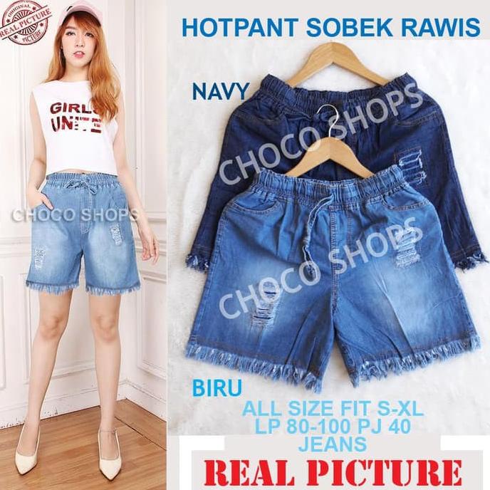 Jual CELANA PENDEK WANITA HOTPANTS JEANS SOBEK RAWIS SIZE JUMBO DAN STANDART (KODE 9877 ...
