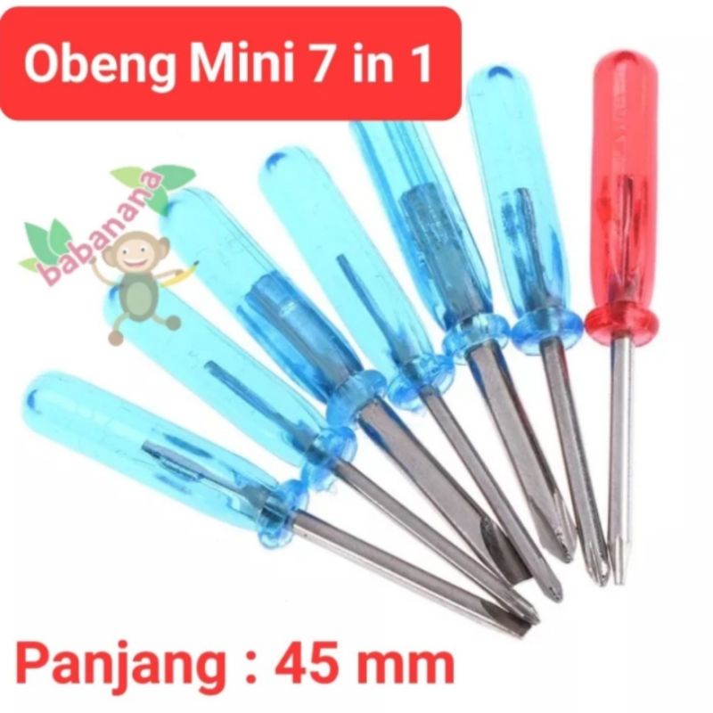 Jual Obeng Mini 7 in 1 Plus Minus 45mm x 3mm Kecil Set Screwdriver ...