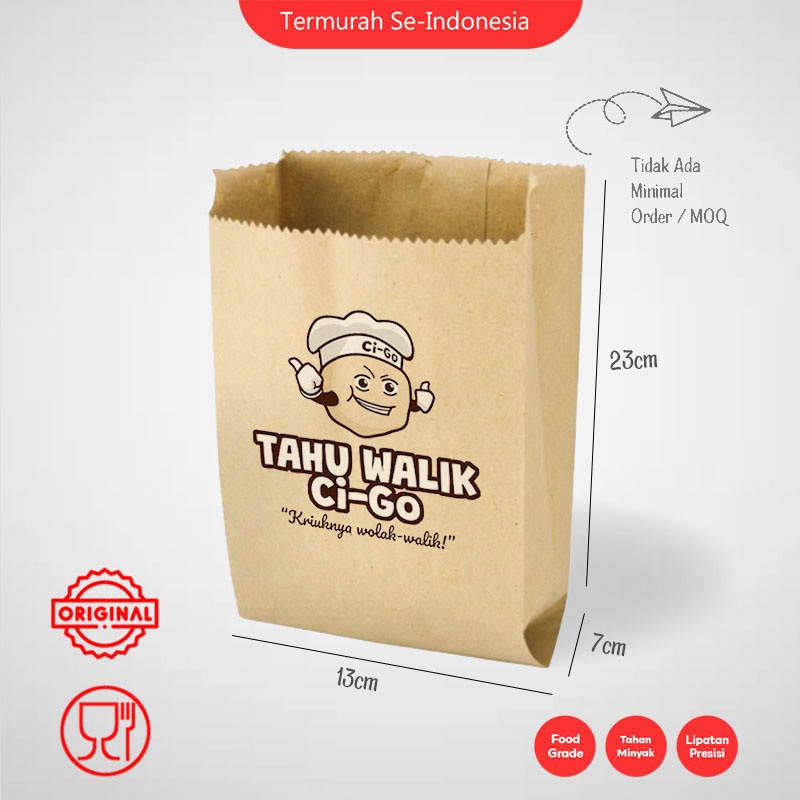 Jual (Kantong Coating) Kantong Kertas Makanan Coklat Uk. 23x7x13 cm ...