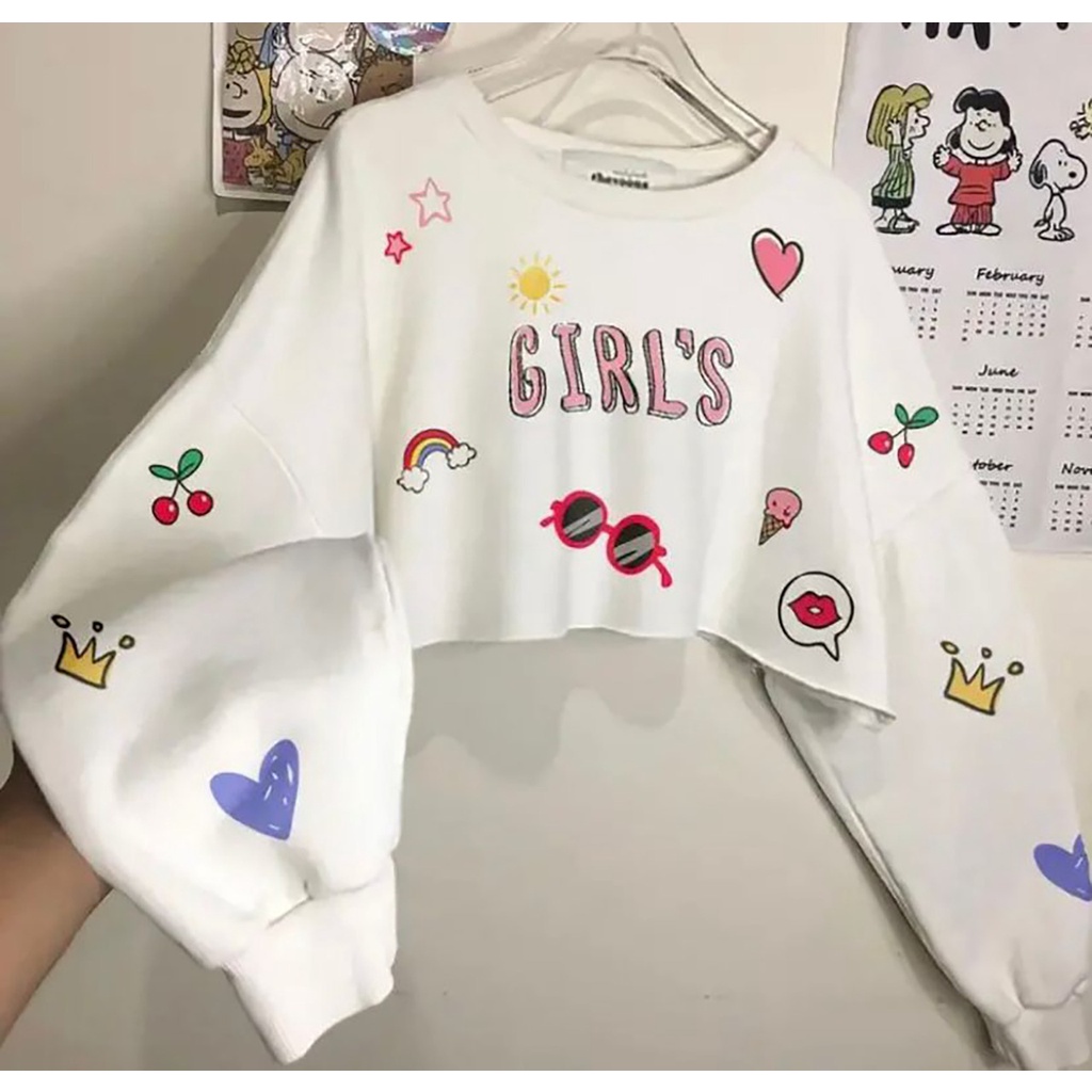 Jual GIRL"S KIYOWO CROPE SWEATER OVERSIZE CROPE WANITA | Shopee Indonesia