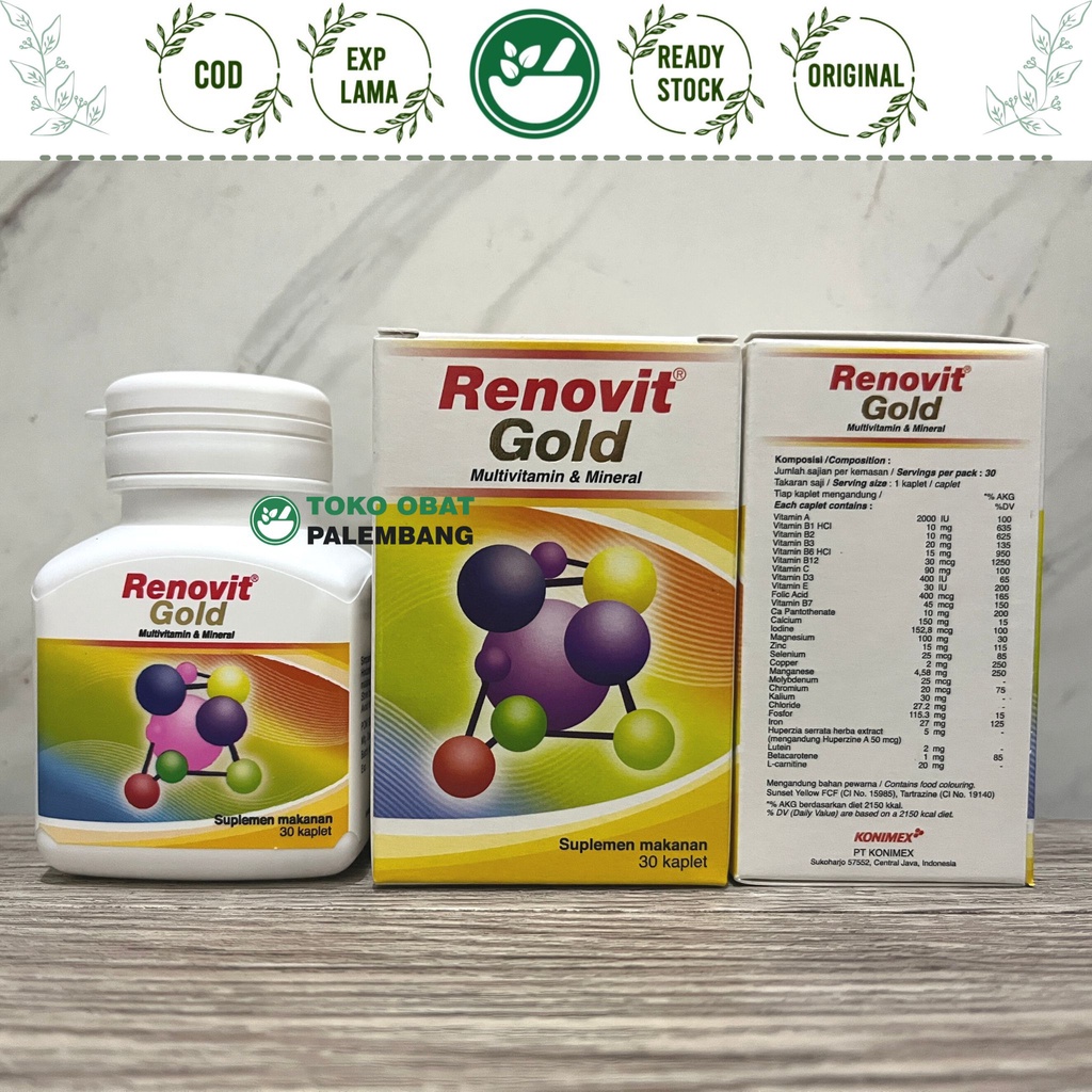 Jual RENOVIT GOLD 30 KAPLET MULTIVITAMIN & MINERAL FUNGSI PENGLIHATAN ...