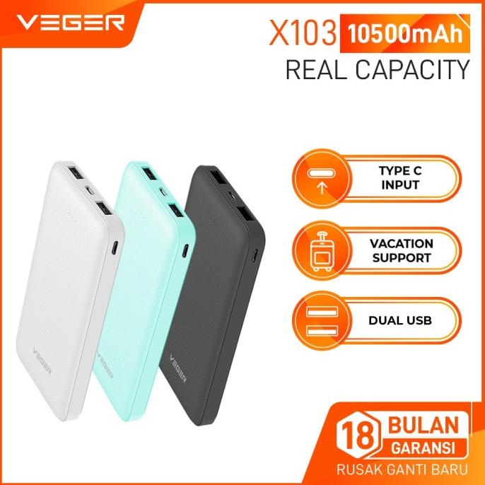 Jual VEGER Powerbank X103 10500mAh 2.4A Slim 2 Ports USB Output ...