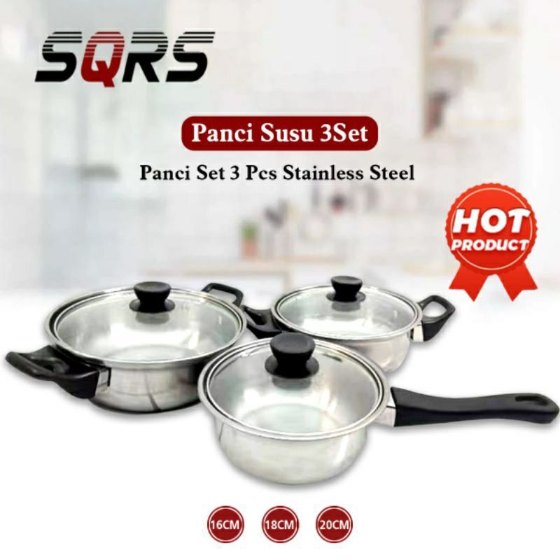 Jual Panci Set Stainless SQRS 3 Ukuran Tutup Kaca Non Box | Shopee ...
