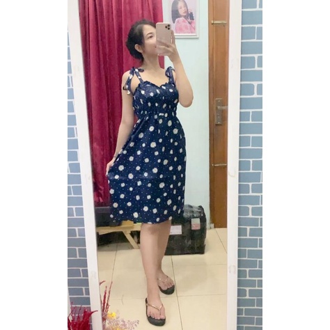 Jual daster/dress Jelita tali lepas daster midi kerut dada muat BB 55kg ...