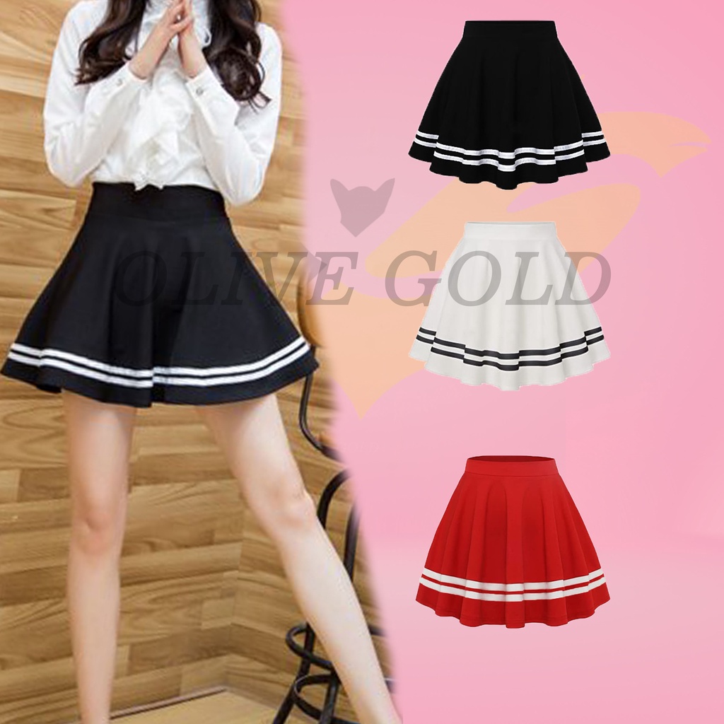Jual Rok Mini Korea Rok Pendek Jepang Rok Hitam Putih Merah Scuba ...
