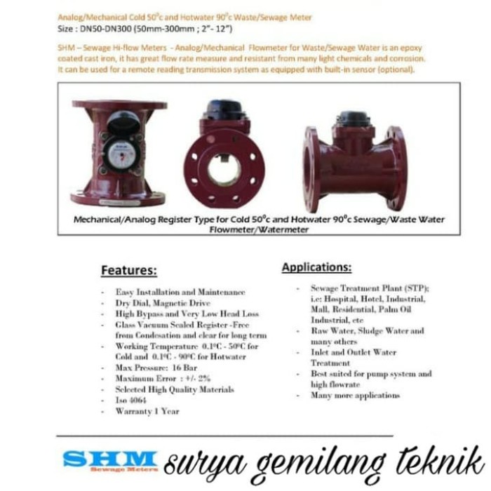 Jual Flow Meter Air Kotor Shm 2" Flow Meter Air Limbah Shm Size 2" 50Mm ...