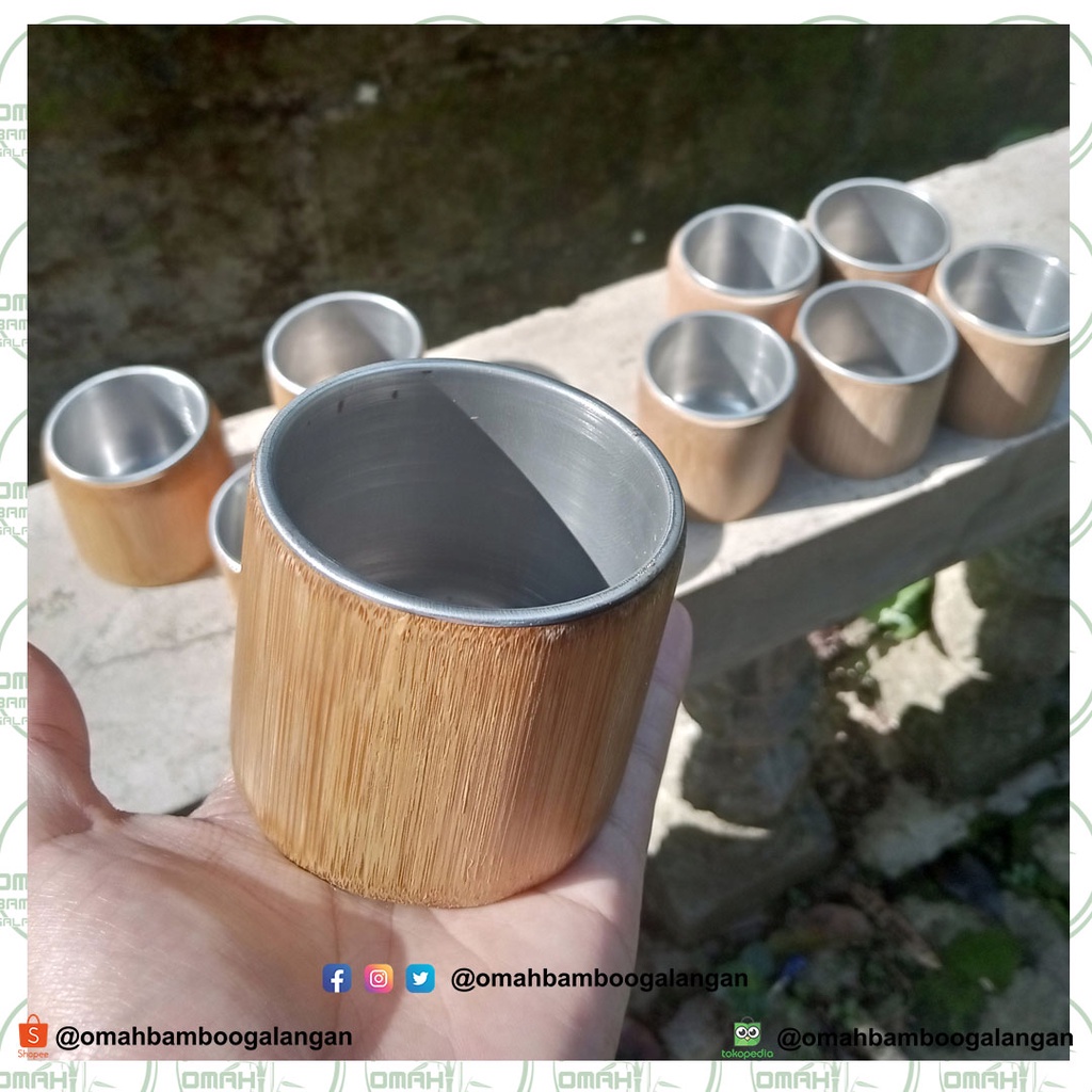 Jual Gelas Bambu Stainless Finising Vernis 125 ml, Gelas Cover Bambu ...