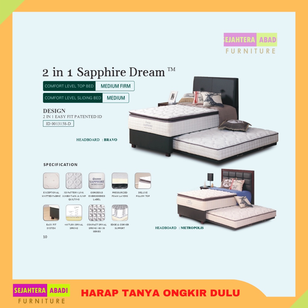 Jual Guhdo Springbed Kasur 2in1 twin sorong Sapphire Dream pillow top pressurized foam | Shopee ...