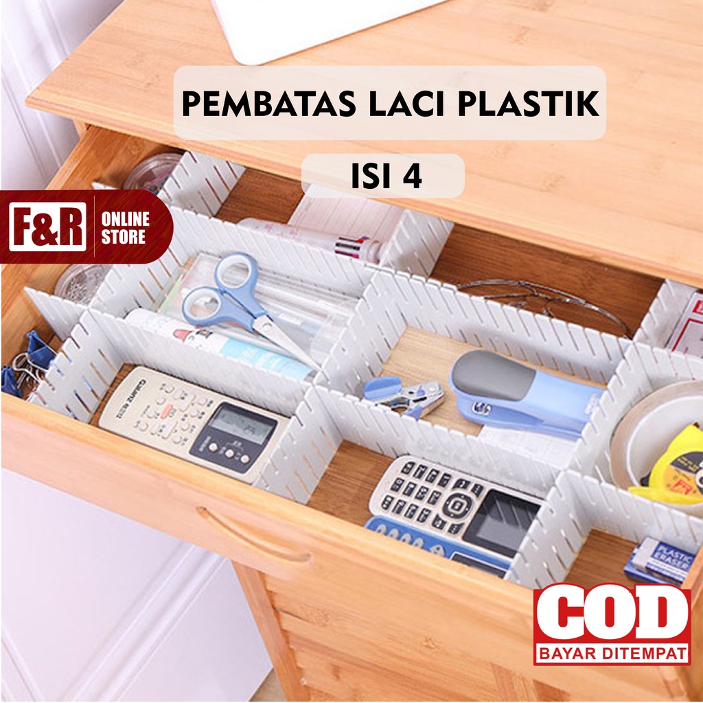 Jual Partisi Pembatas Laci Plastik Isi 4 DIY Drawer Partition Divider ...