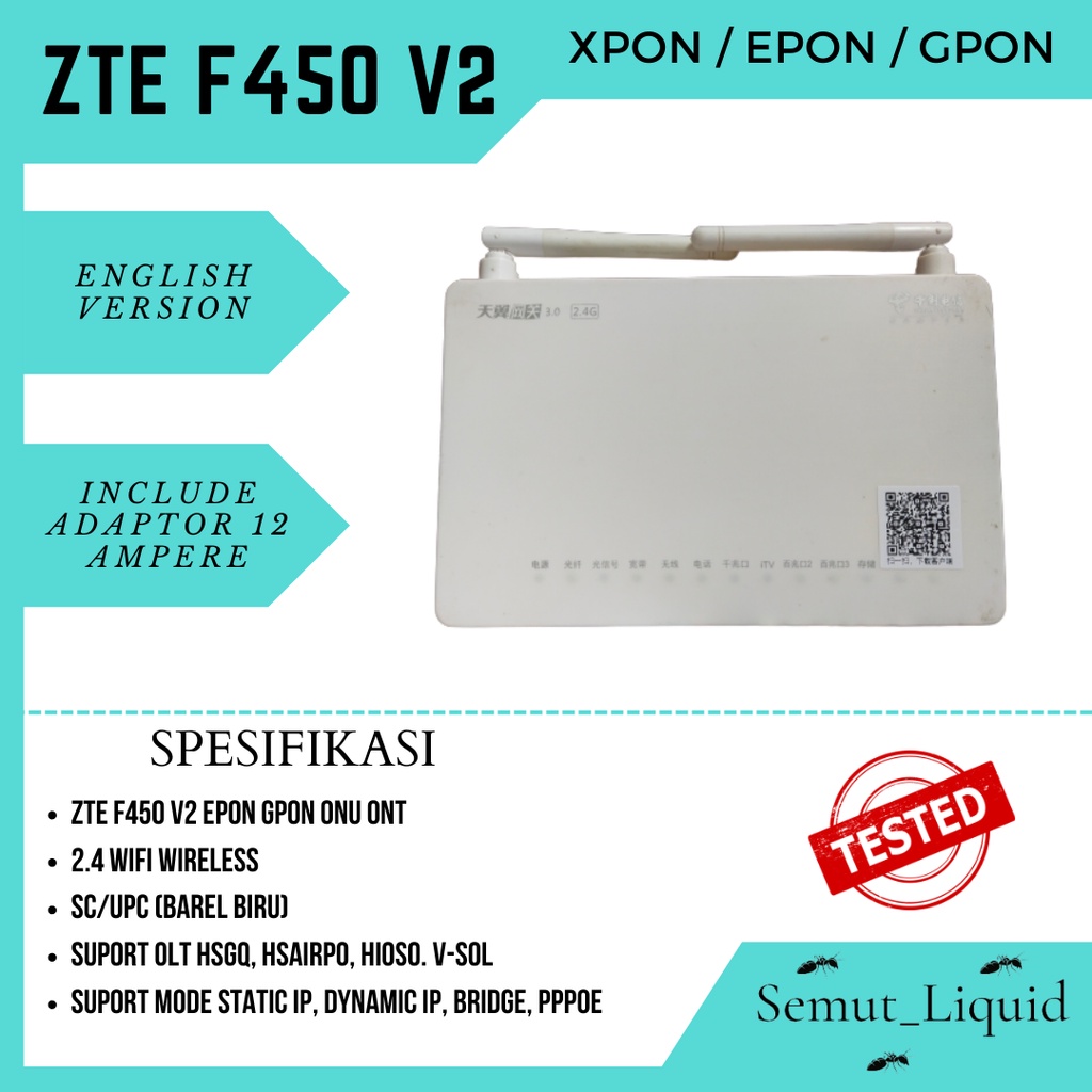 Jual ZTE F450 V2, V3 EPON ONU + ADAPTOR BUKAN , f660, f460,HG8245 ...