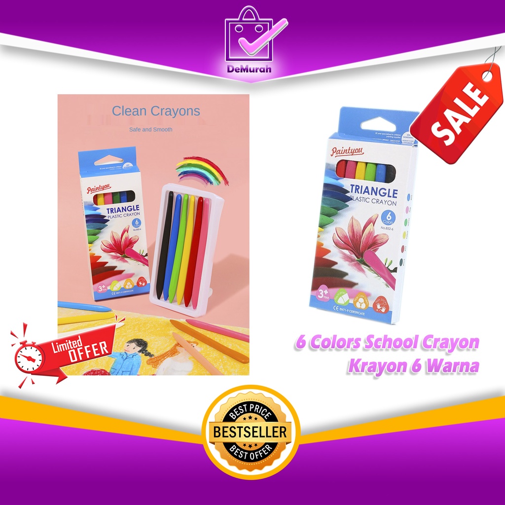 Jual 6 Colors School Crayon / Krayon 6 Warna - Plastic Crayon Triangle ...
