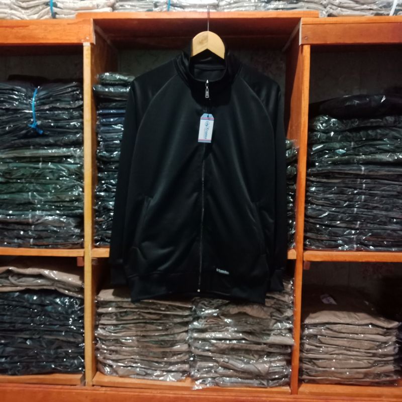 Jual JAKET TRACKTOP POLOS HITAM FRAMS MODE | Shopee Indonesia