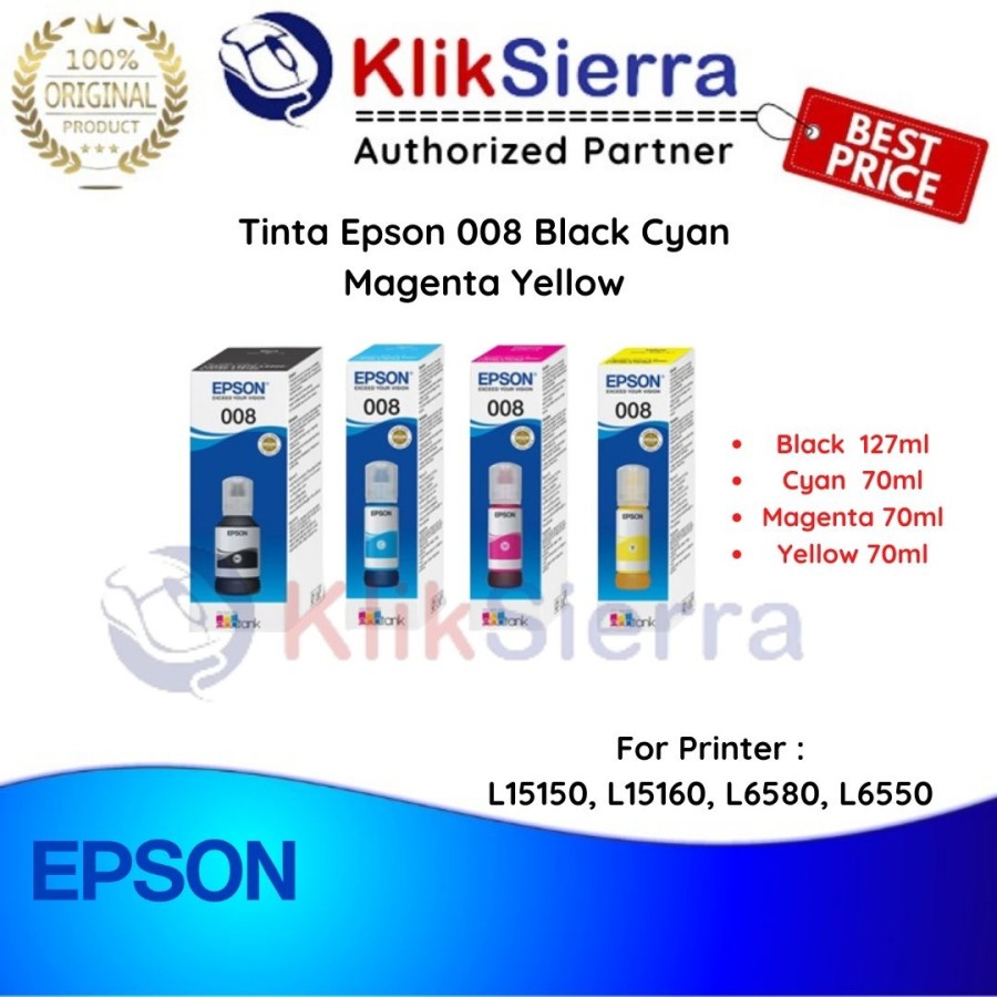 Jual Tinta Epson 008 Black Cyan Magenta Yellow Original | Shopee Indonesia