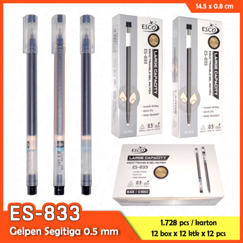 Jual Pulpen Gel ESCO ES-833 0,5mm Large Capacity (12pc) | Shopee Indonesia
