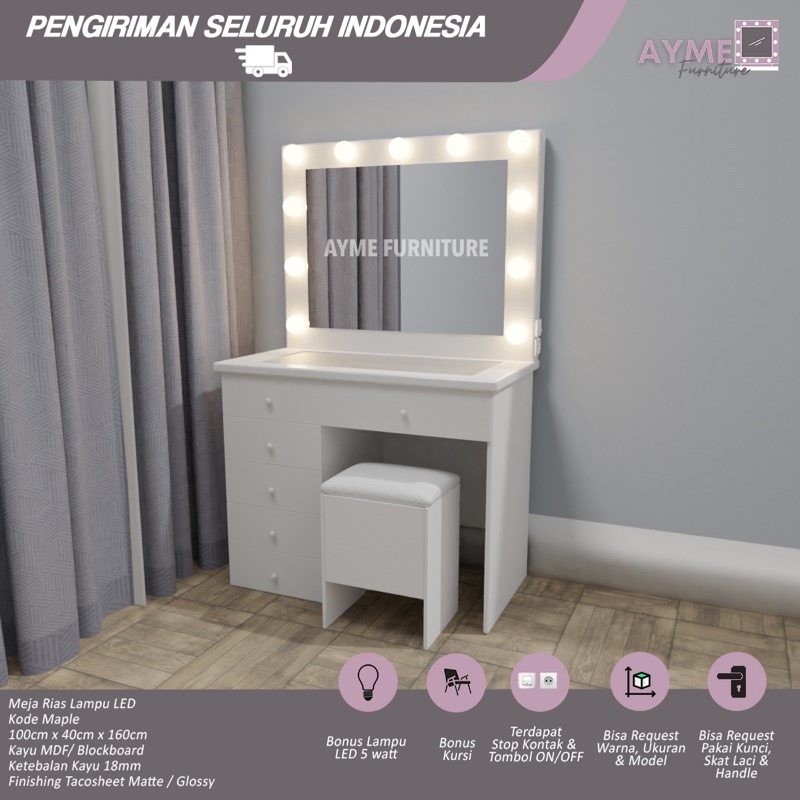 Jual Meja Rias Makeup Lampu Maple (LUAR JABODETABEK) | Shopee Indonesia
