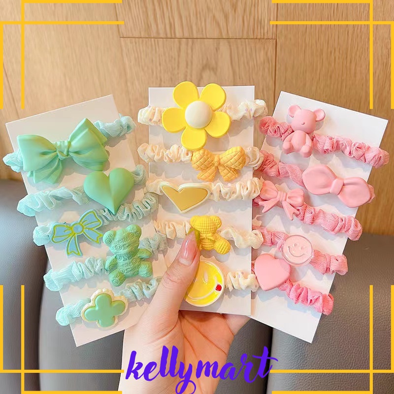 Jual 1 SET 5PCS IKATAN RAMBUT KOREA ANAK / IKAT RAMBUT ELASTIS / 5PCS ...