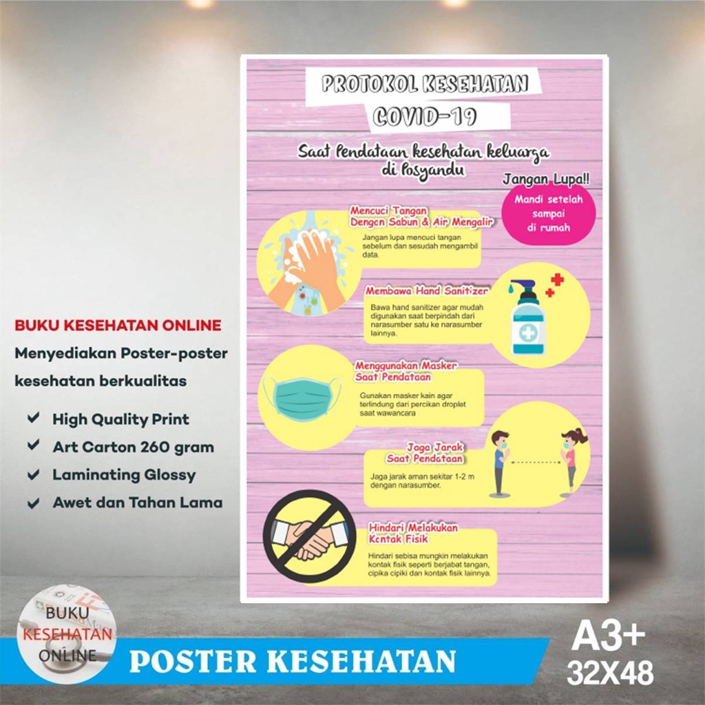 Jual Poster Kesehatan - PROTOKOL KESEHATAN COV ID-19 | Prokes Pendataan ...