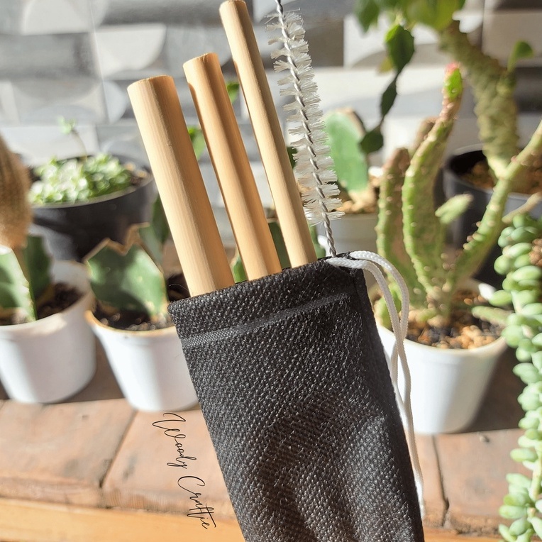 Jual SET SEDOTAN BAMBU / REUSABLE BAMBOO STRAW + POUCH / PAKET SEDOTAN ...