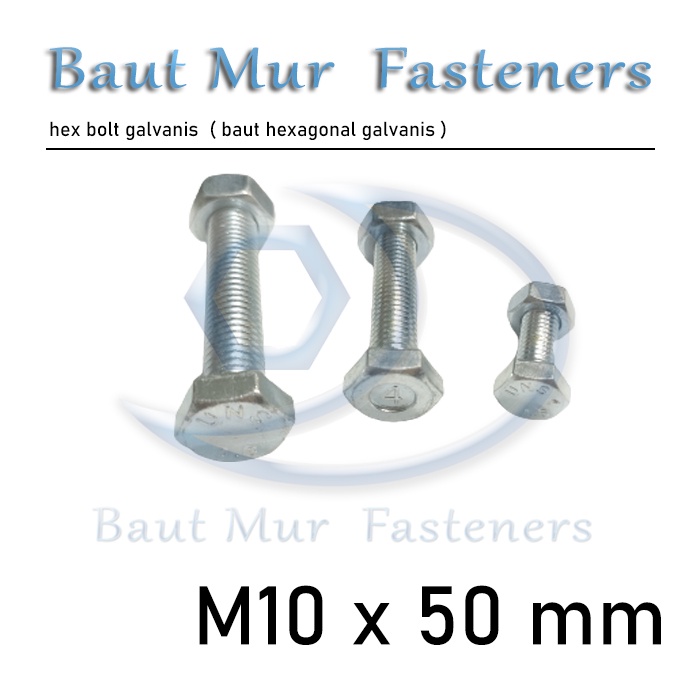 Jual baut mur m10 x 50 / bmp m10 x 50 galvanis / bmp m10 x 50 mm | Shopee Indonesia