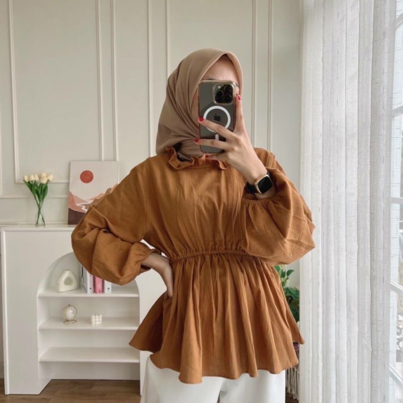 Jual OLLA BLOUSE POLOS KERUT PINGGANG / MYRA TOP BLOUSE / SITA PEPLUM BLOUSE | Shopee Indonesia