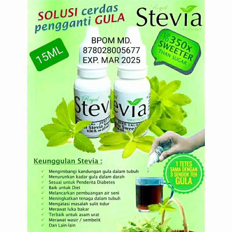 Jual ORIGINAL ROYAL STEVIA GULA CAIR 15 ML PEMANIS ALAMI 0 KALORI ...