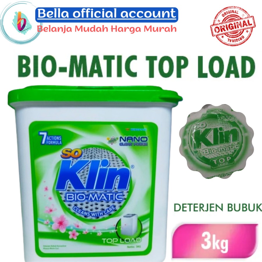 Jual SO KLIN Biomatic Deterjen Bubuk untuk Mesin Cuci Top Load 3000 gr / 3 kg - 3kg | Shopee ...