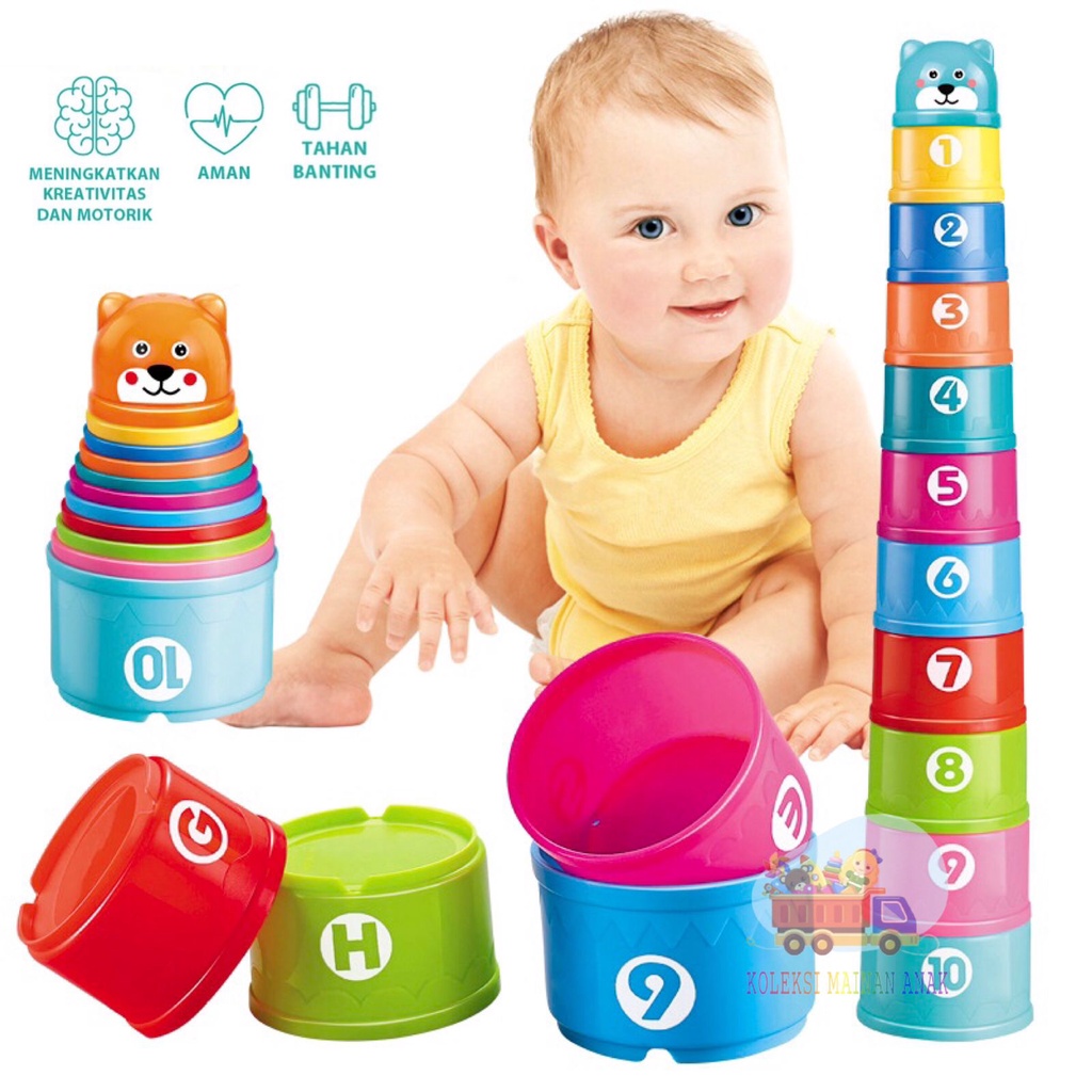 Jual Mainan susun gelas warna warni edukasi anak sensory play stacking ...