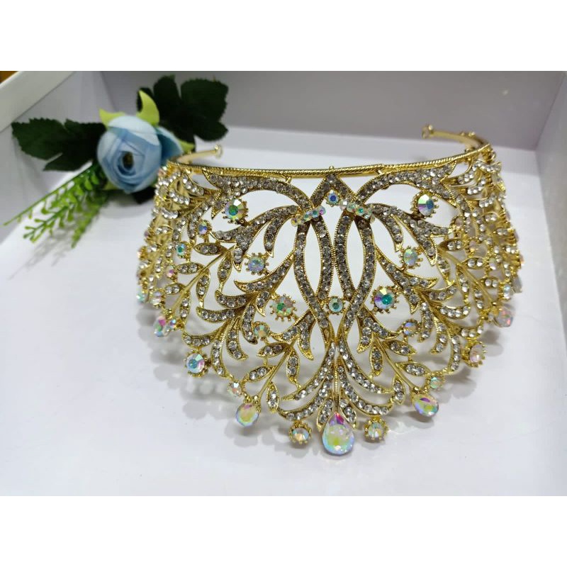 Jual mahkota pengantin/ manhkota hijab/mahkota weding dasar gold ful mata | Shopee Indonesia