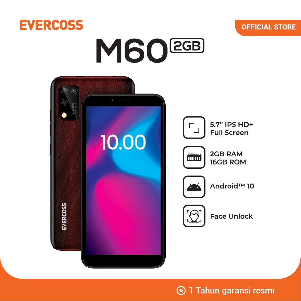 Jual EVERCOSS M60 2GB/16GB Dual SIM 4G 5.7" IPS HD+ 8MP + AF + Flash ...