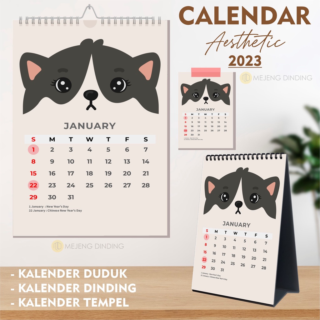 Jual Kalender Dinding Kucing Aesthetic 2023 / Kalender Meja Aesthetic ...