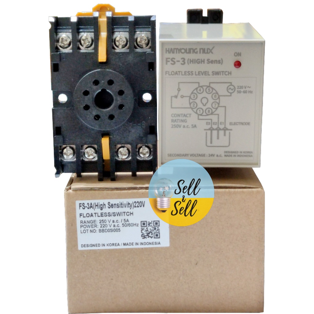 Jual (1 SET) Floatless Switch FS-3A Hanyoung (220V) + Socket Lock 8 Pin ...