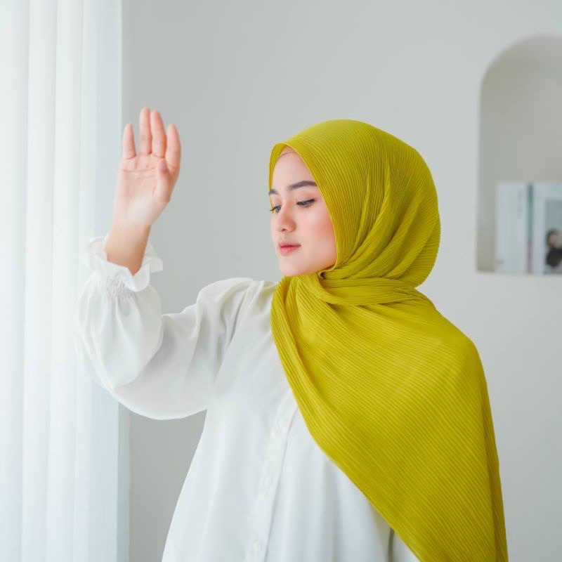 Jual Pashmina Plisket Kuning Lemon Pashmina Plisket Lime Ceruty Hijab ...