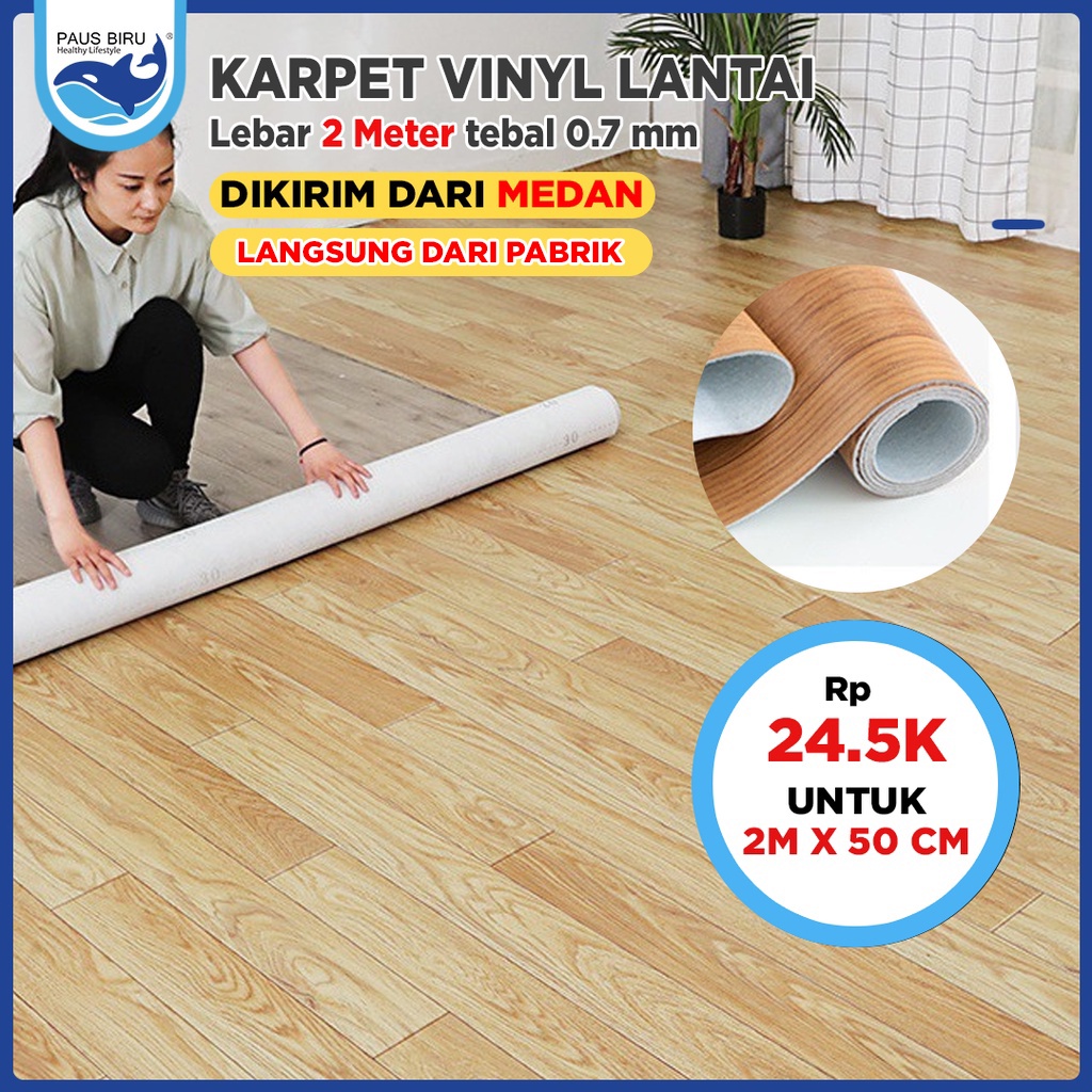 Jual Paus Biru -Karpet Lantai Vinyl Gulungan Kayu Tebal 0.7mm/dekorasi/lebar 2Meter Dijual Per ...