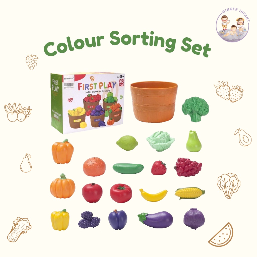 Jual colour sorting set mainan sayur buah keranjang bagi warna vegies ...