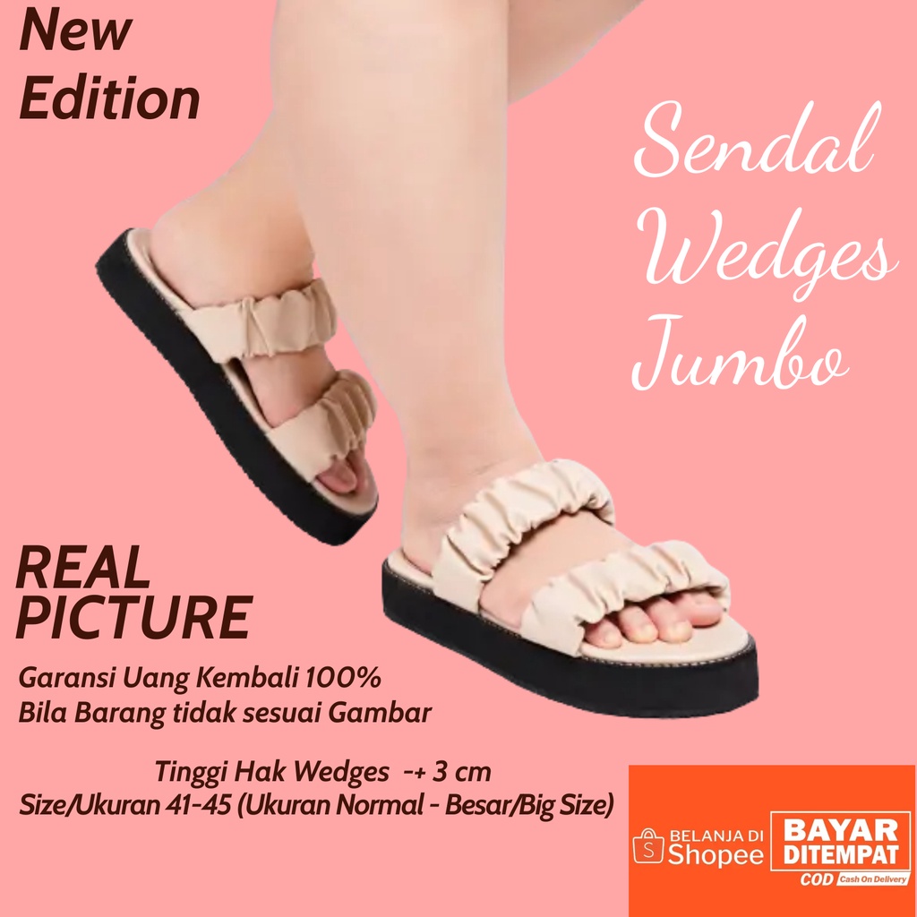 Jual Zavatu Sendal Wedges Wanita Kulit Jumbo Tebal 3 cm Tipe 396 Cream ...