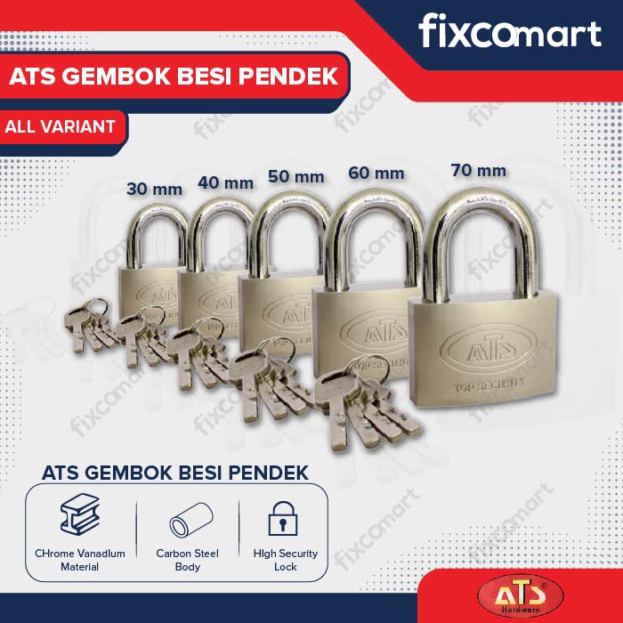 Jual Kunci Gembok Padlock ATS 30 40 50 60 70 MM Leher Pendek | Shopee ...