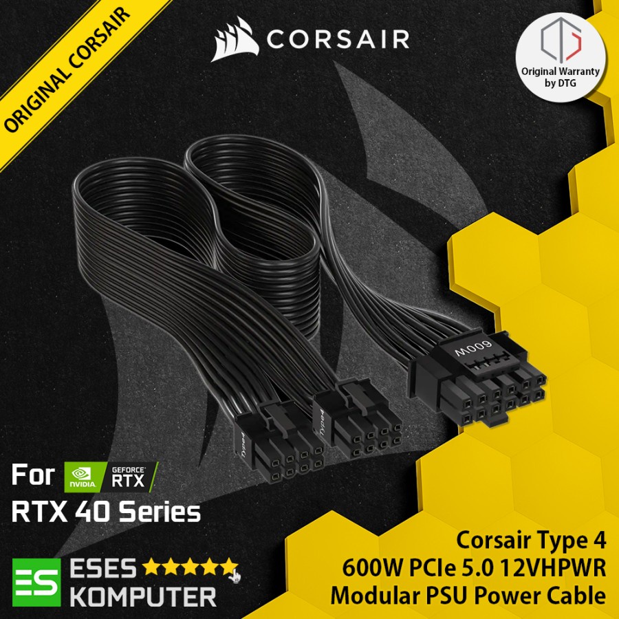 Jual Kabel Modular Corsair 12VHPWR 12+4pin 600W PCIe 5.0 Type-4 PSU ...