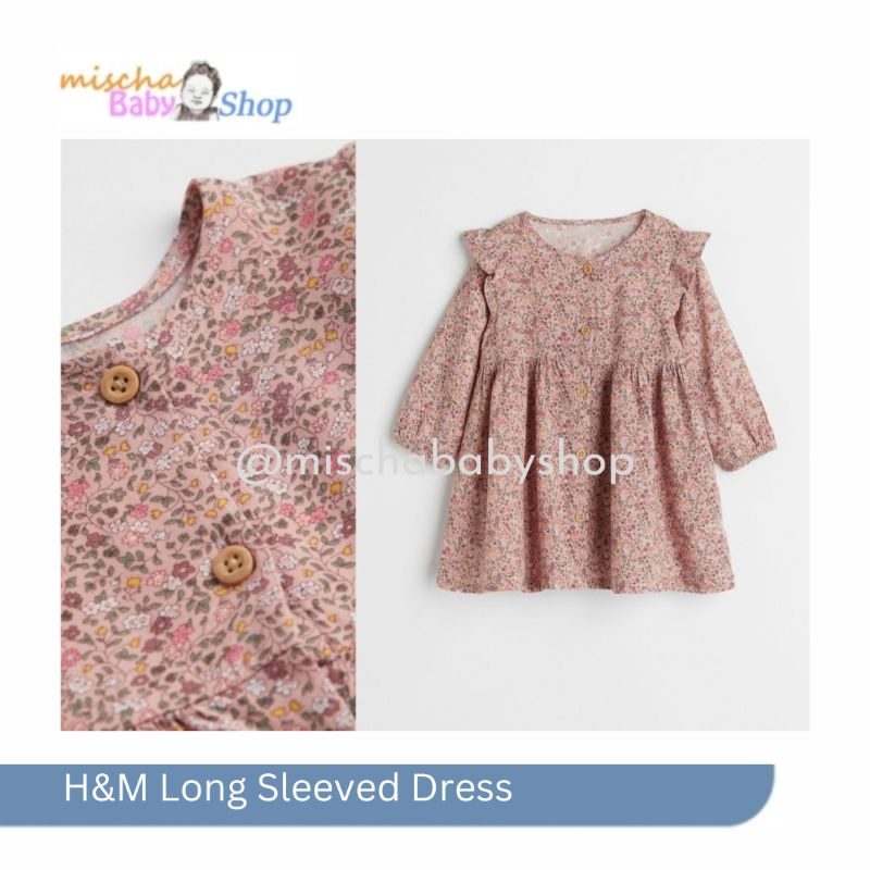 Jual H&M Long Sleeved Dress Light Pink Floral/ Dress HnM Anak Perempuan ...