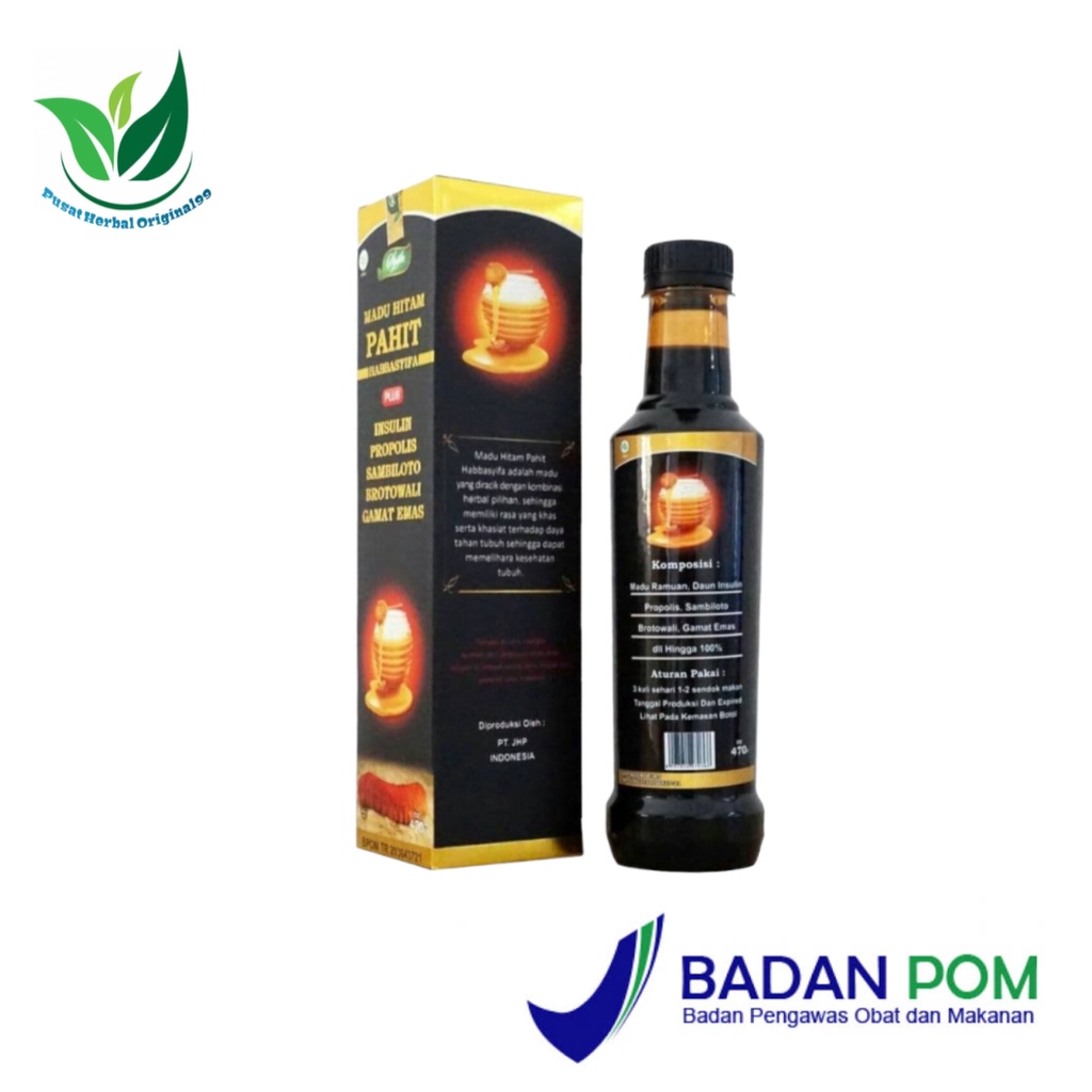 Jual Madu Hitam Pahit Plus Propolis Daun Insuline HABBASYIFA 470Gram ...