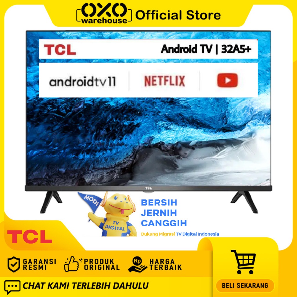 Jual TCL Smart TV 32A5+ 32 Inch Android 11 Digital Low Watt Garansi Resmi | Shopee Indonesia