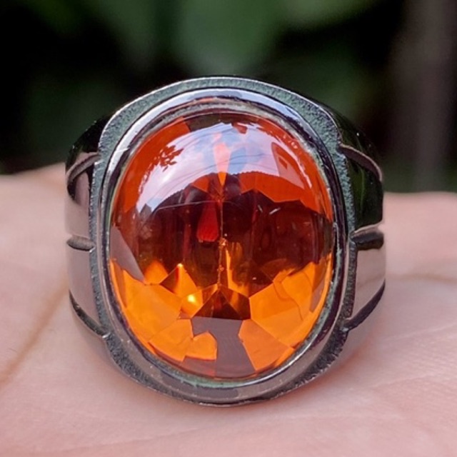 Jual Cincin Batu Akik Fire Opal Top Kristal Ring Titanium Hitam ...