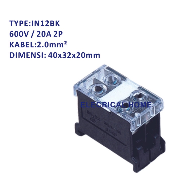 Jual Terminal Block Din Rail IN-12BK 2P 20A | Shopee Indonesia