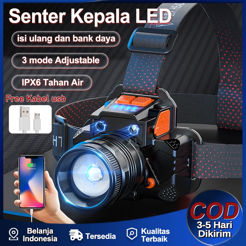Jual Senter Kepala Super Terang Anti Air Lampu Kepala Headlamp Outdoor Camping Fishing Sensor ...