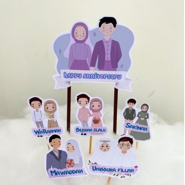 Jual TOPPER ANNIVERSARY MUSLIM COUPLE / CAKE TOPPER ANNIVERSARY ...